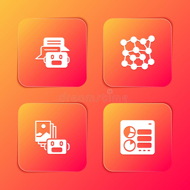 Set Chat Bot Neural Network Artificial Intelligence Robot And Computer Api Interface Icon