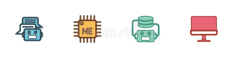 Set Chat Bot Processor Cpu Artificial Intelligence Robot And Computer