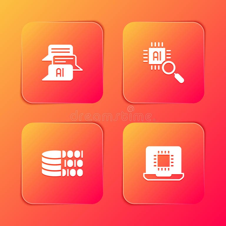 Set Chat Bot Processor Cpu Binary Code And Icon Vector Stock Vector