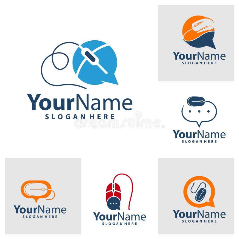 Set of Chat Computer Mouse Logo Design Vector Illustration. Mouse Logo ...