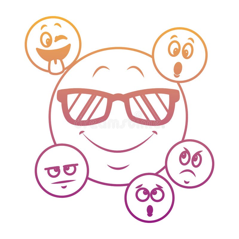 Set of Chat Emoticons Rainbow Lines Stock Vector - Illustration of icon ...