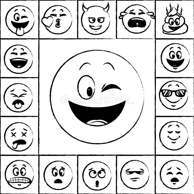 Set of Chat Emoticons Sketch Stock Vector - Illustration of emotion ...