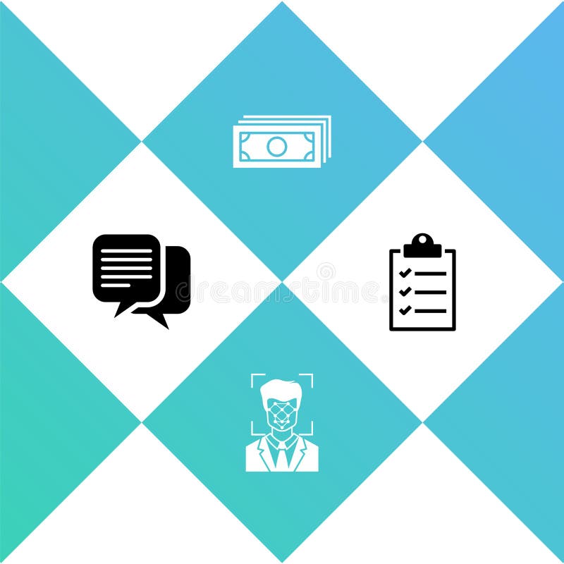 Set Chat, Face Recognition, Stacks Paper Money Cash and Clipboard with ...