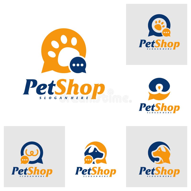 Set of Chat Pet Logo Design Template. Pet Logo Concept Vector Stock Illustration - Illustration ...