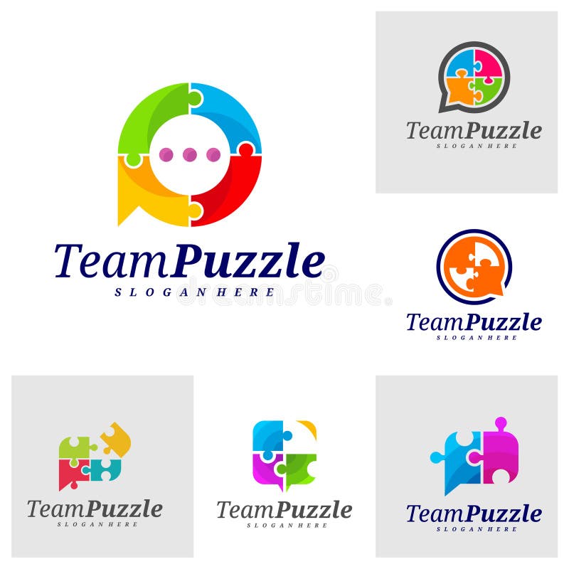 Set of Chat Puzzle Logo Design Vector Template, Vector Label of Puzzle ...