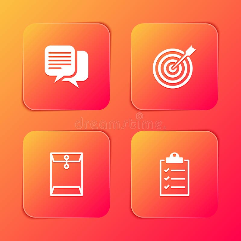 Set Chat, Target with Arrow, Envelope and Clipboard Checklist Icon ...