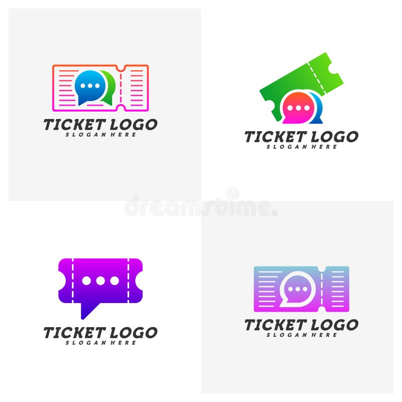 Set of Chat Ticket Logo Design Concept Vector, Travel Ticket with Chat ...