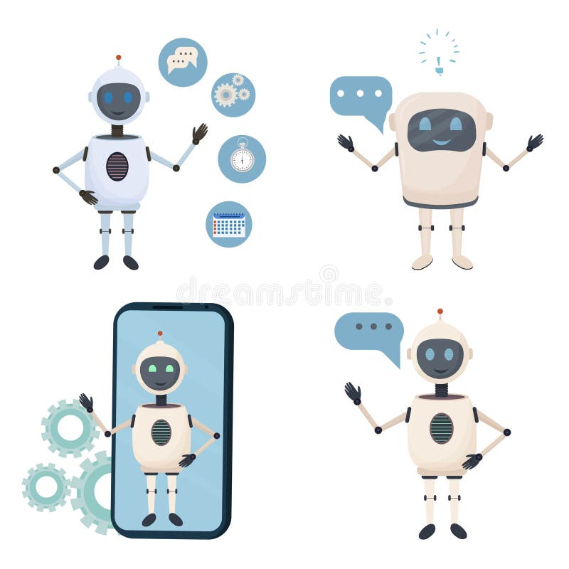 Set of Chatbot, Artificial Intelligence, Assistant with Icons and ...