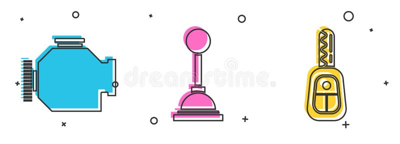 Set Check Engine, Gear Shifter and Car Key with Remote Icon. Vector ... Set Check Engine, Gear Shifter and Car Key with Remote Icon. Vector ...