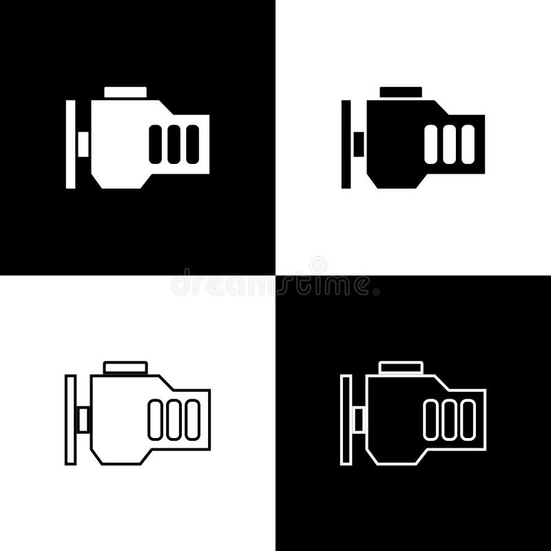 Set Check Engine Icon Isolated on Black and White Background. Vector ...