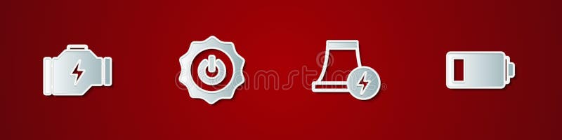 Set Check Engine, Power Button, Nuclear Power Plant and Battery Icon ...