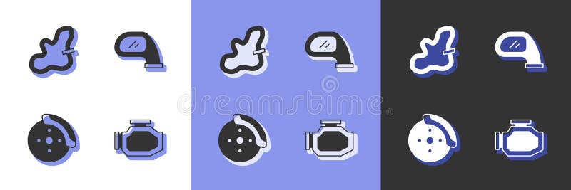 Set Check Engine, Racing Track, Car Brake Disk with Caliper and Mirror ...