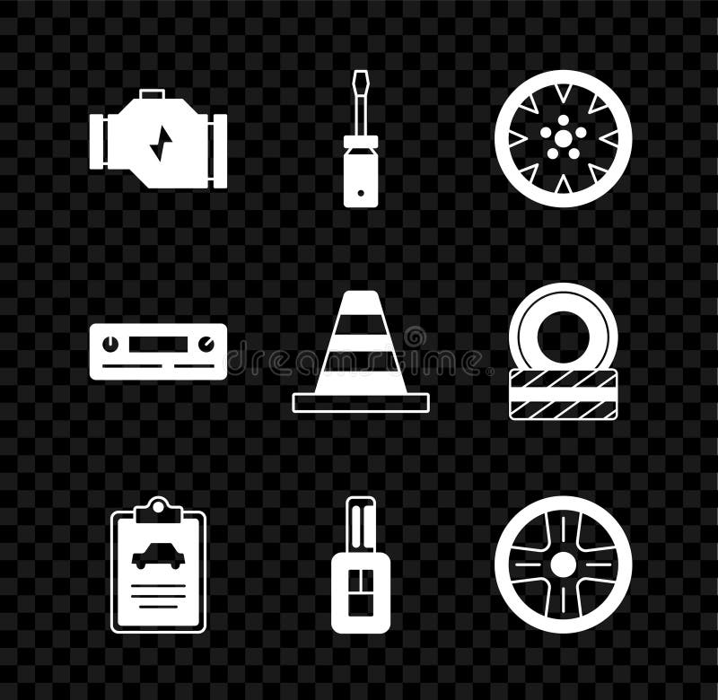 Set Check Engine, Screwdriver, Alloy Wheel, Car Inspection, Key with ...