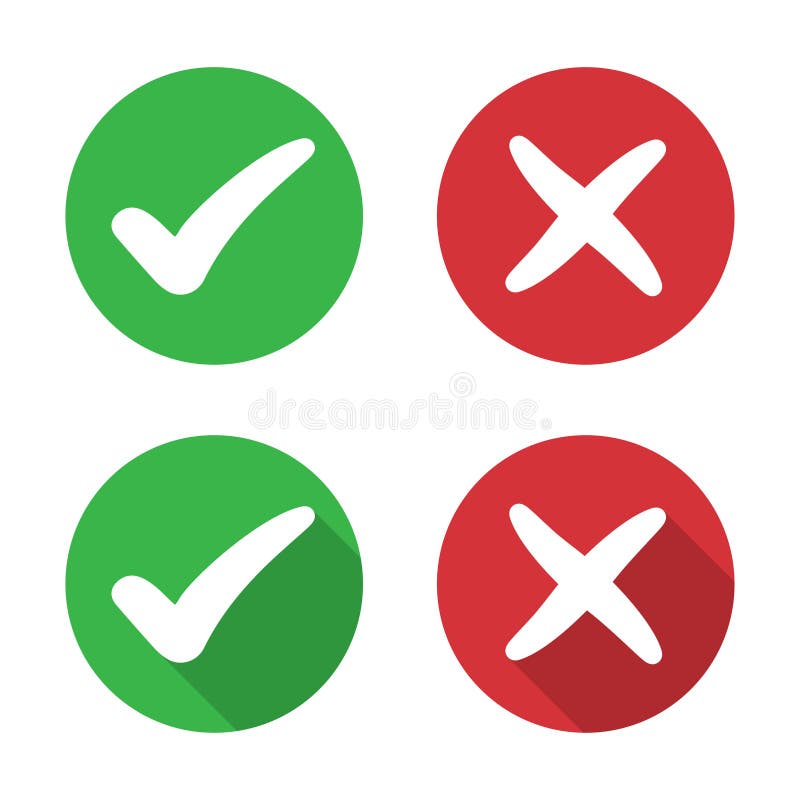 Set of Check Mark and Cross Icon in a Flat Design Stock Vector ...