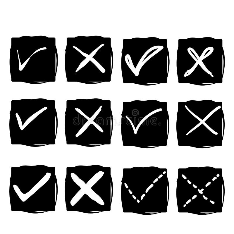 Set of Check Mark Sign and X Doodle Handdrawn Vector Stock Vector ...