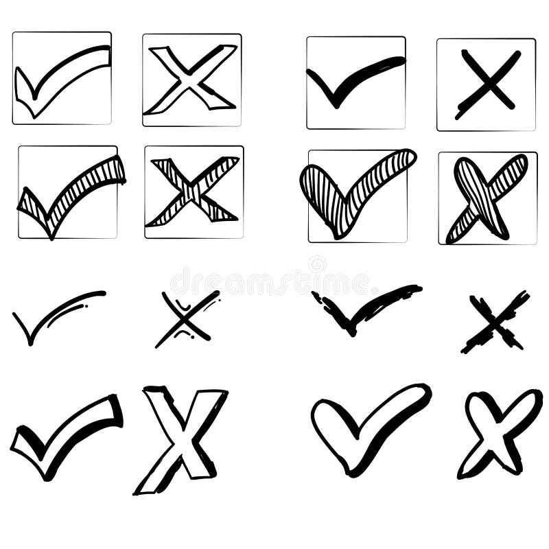 Set of Check Mark Sign and X Doodle Handdrawn Vector Stock Vector ...