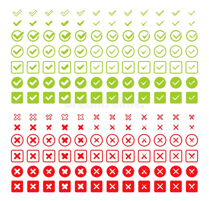 Set Check Marks and Crosses. Tick and X Mark Icon. Approved or Rejected ...
