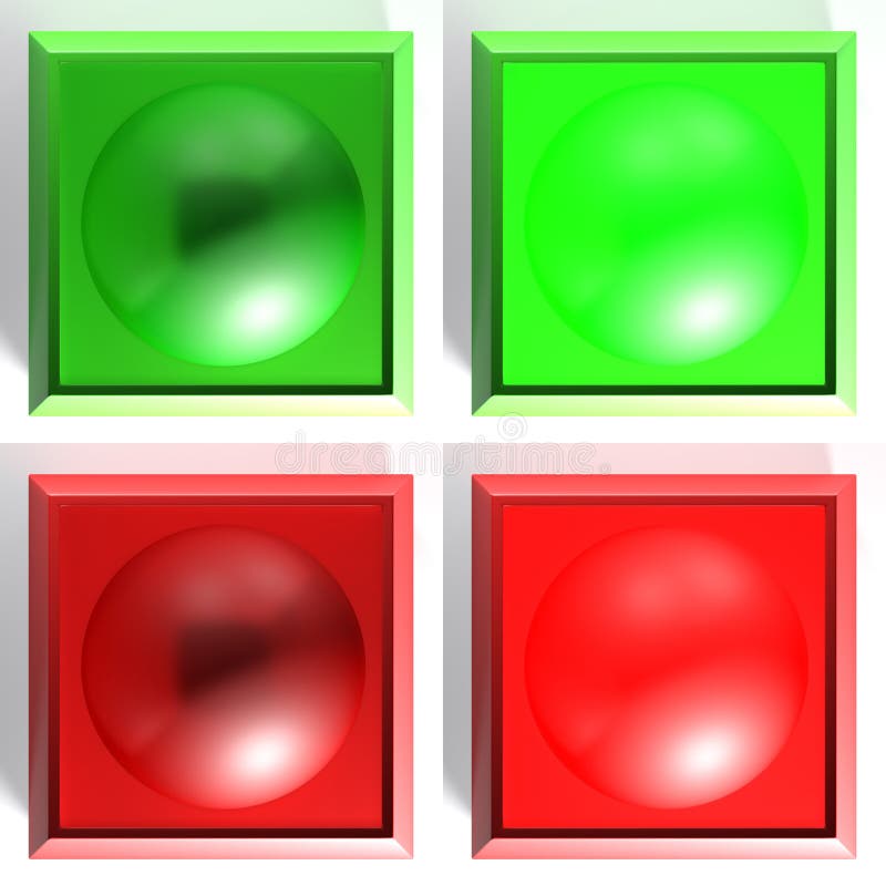 Set of Checkboxes with Red and Green Light, on and Off - 3D Rendering ...