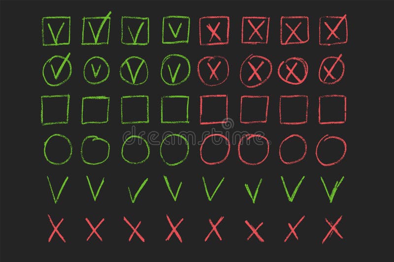 Set of Checkboxes. Tick and Check Marks Pack. Cross and V Sign Pencil ...
