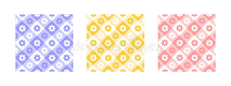Set of Checkered Pattern Samples with Flowers. Textures for Spring or ...