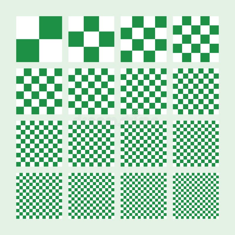 Set of Checkered Patterns of Different Sizes, Vector and in Green and ...