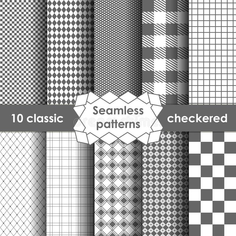 Set of Checkered Simple Fabric Seamless Pattern in Grey and White Stock ...