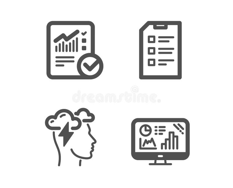 Checklist, Mindfulness Stress and Checked Calculation Icons. Analytics ...