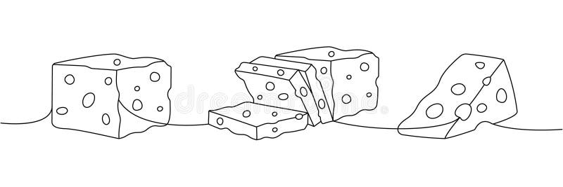 Cheese Set One Line Colored Continuous Drawing. Different Types of ...