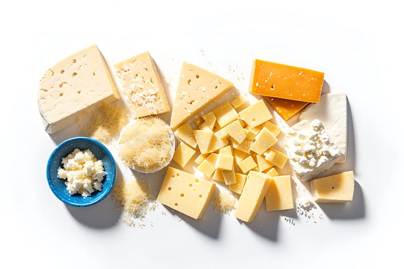 Set of Cheese Pieces - Parmesan, Mozzarella, Diced, Grated and Soft ...