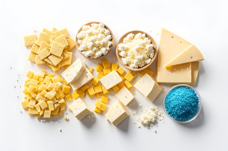 Set of Cheese Pieces - Parmesan, Mozzarella, Diced, Grated and Soft ...