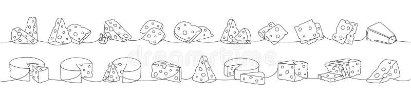 Set of Cheese Products One Line Continuous Drawing. Different Types of ...