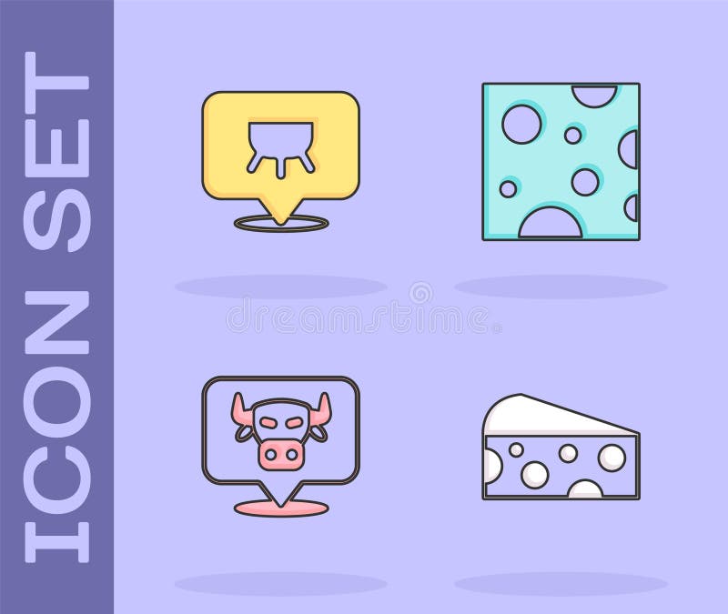 Set Cheese, Udder, Cow Head and Icon. Vector Stock Illustration ...