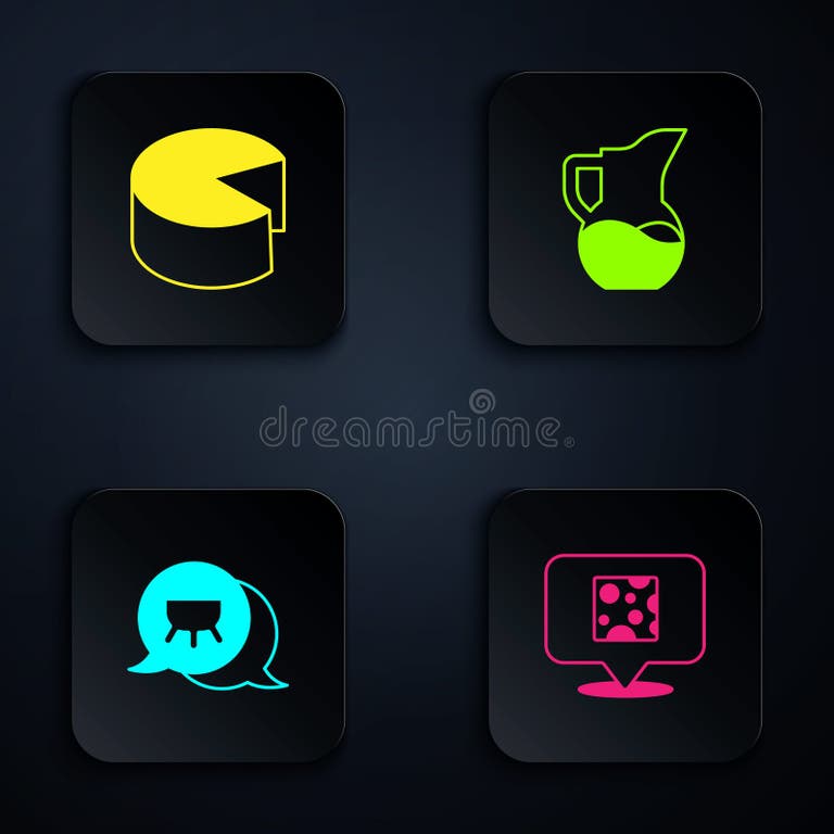 Set Cheese, , Udder and Milk Jug or Pitcher. Black Square Button Stock ...