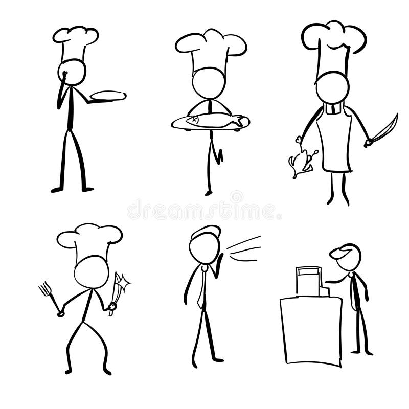 Restaurant Chef, Cook, Waiter Stick Figure Stock Vector - Illustration ...
