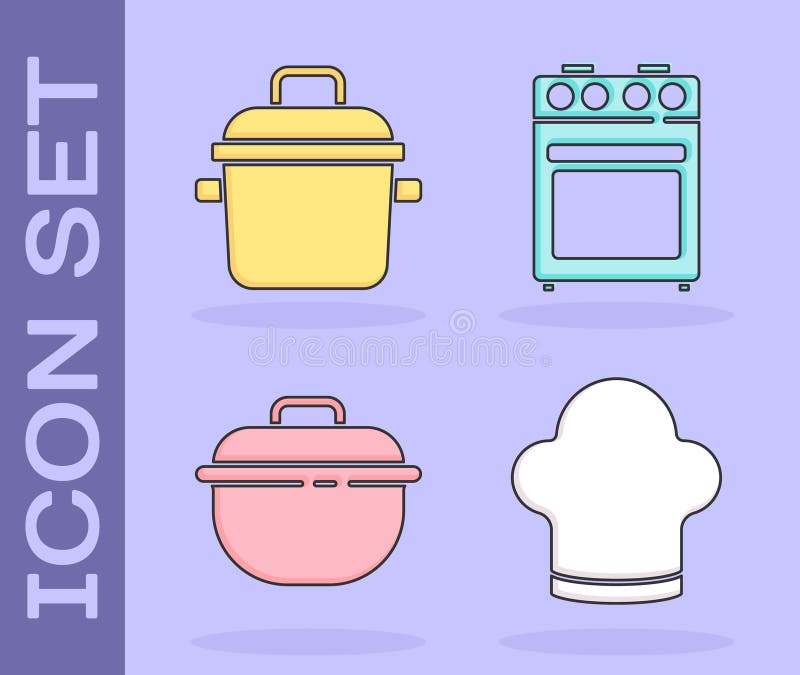 Set Chef Hat, Cooking Pot, Cooking Pot and Oven Icon. Vector Stock ...