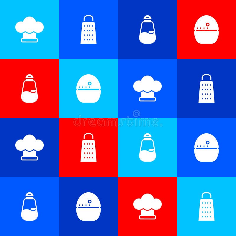 Set Chef Hat, Grater, Salt and Kitchen Timer Icon. Vector Stock Vector ...