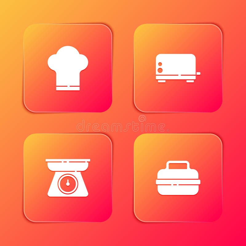 Set Chef Hat, Toaster, Scales and Cooking Pot Icon. Vector Stock Vector ...