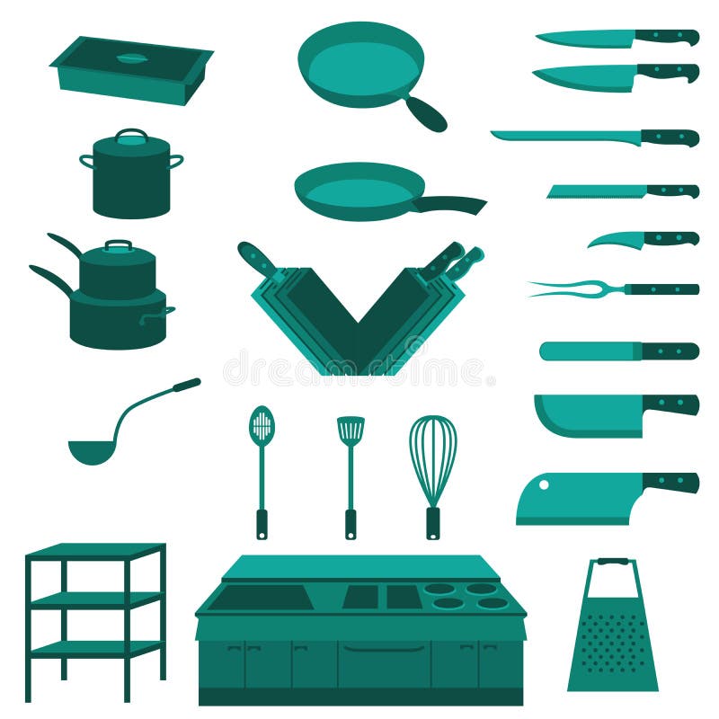 Set of Chef Kitchenware and Cook Equipment Vectors and Icons Stock ...