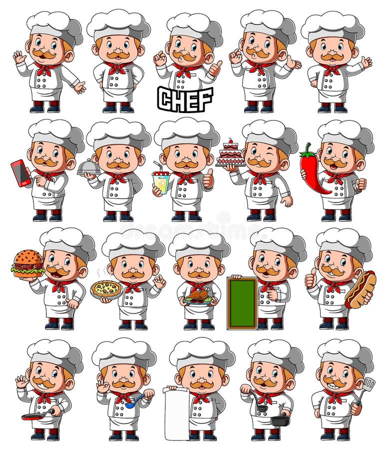 Set of Chef Person with Different Poses Stock Vector - Illustration of ...