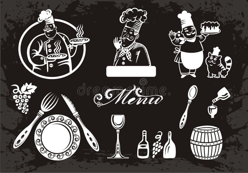 Set of Chefs and Food Elements Stock Illustration - Illustration of ...