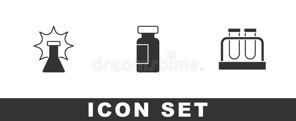 Set Chemical Explosion, Test Tube and Flask and Icon. Vector Stock ...