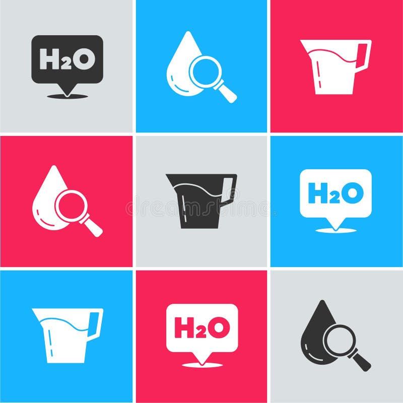 Set Chemical Formula for H2O, Drop and Magnifying Glass and Jug with ...