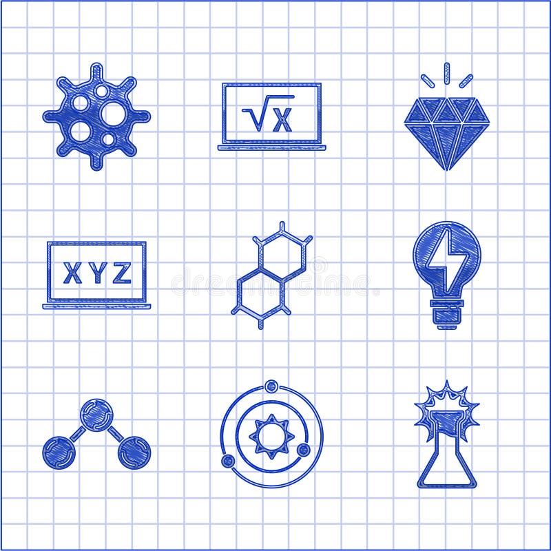 Set Chemical Formula Solar System Test Tube And Flask Light Bulb