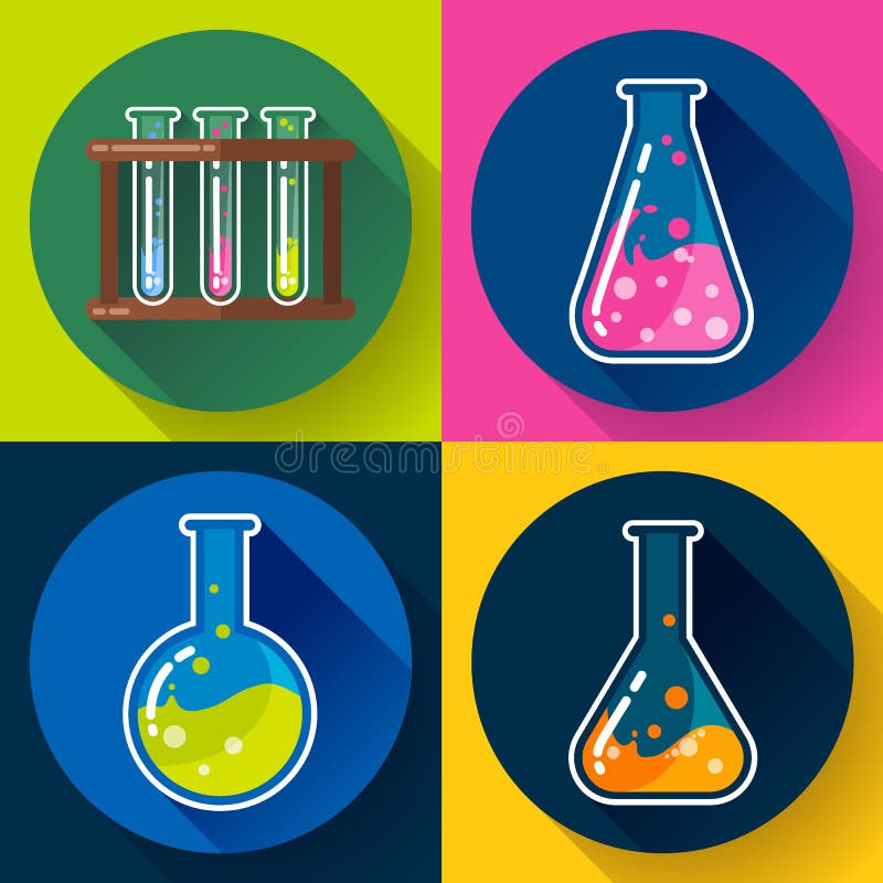 Set of Chemical Lab Flasks Icons. Flat Design Style. Stock Vector ...