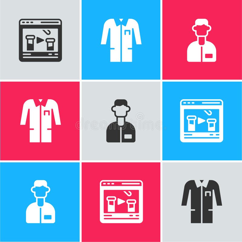 Set Chemical Online, Laboratory Uniform and Assistant Icon. Vector ...