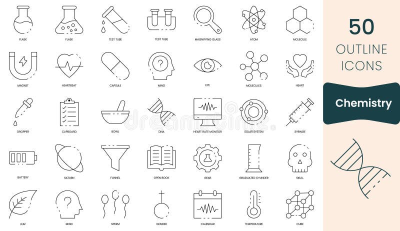 Set of Chemistry Icons. Thin Outline Icons Pack Stock Vector ...