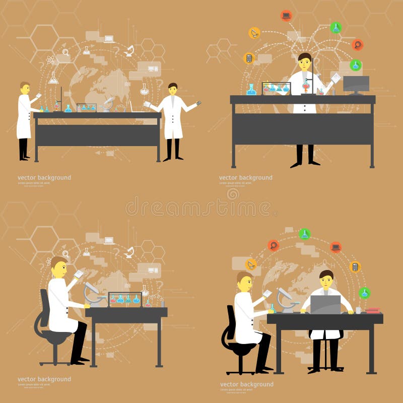 Set of Chemistry Laboratory with Doctors. Vector Illustration Stock ...