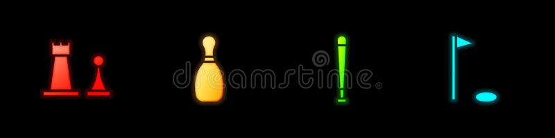 Set Chess, Bowling Pin, Baseball Bat and Golf Flag Icon. Vector Stock ...