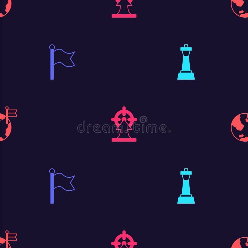 Set Chess, Flag, Target and Planet with Flag on Seamless Pattern ...
