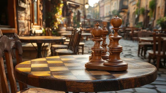 A Set of Chess Pieces Arranged on a Table in a Restaurant, Surrounded ...